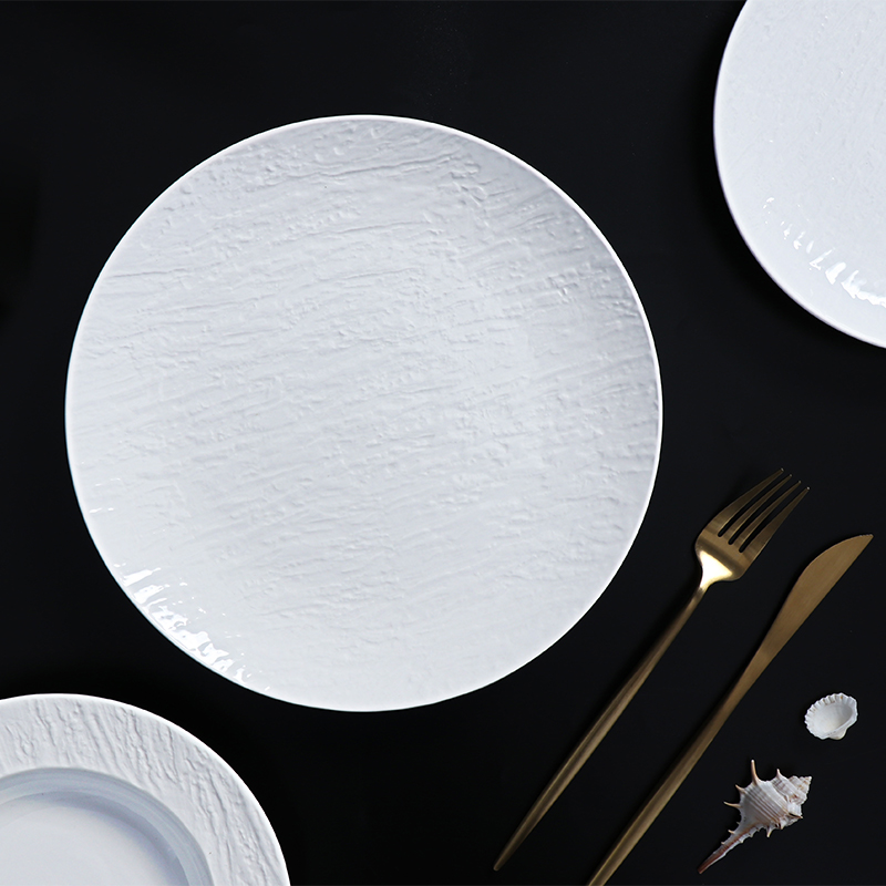 White Ceramic Coupe Plate Set Restaurant Dinner Plate Stoneware Set ...